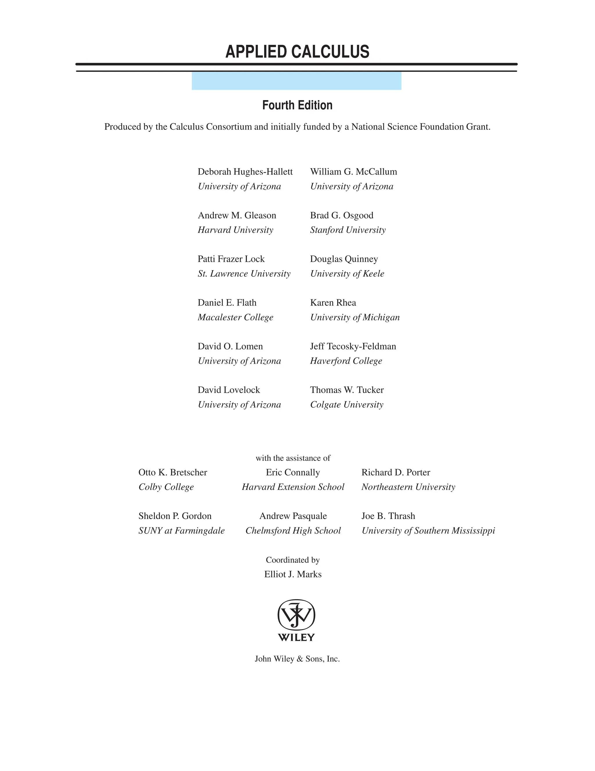 Applied Calculus 4th Edition 4th Edition Deborah Hugheshallett | PDF