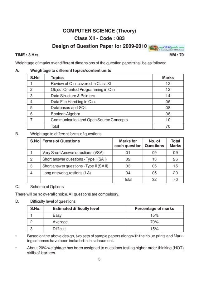 Computer Science Sample Papers 3