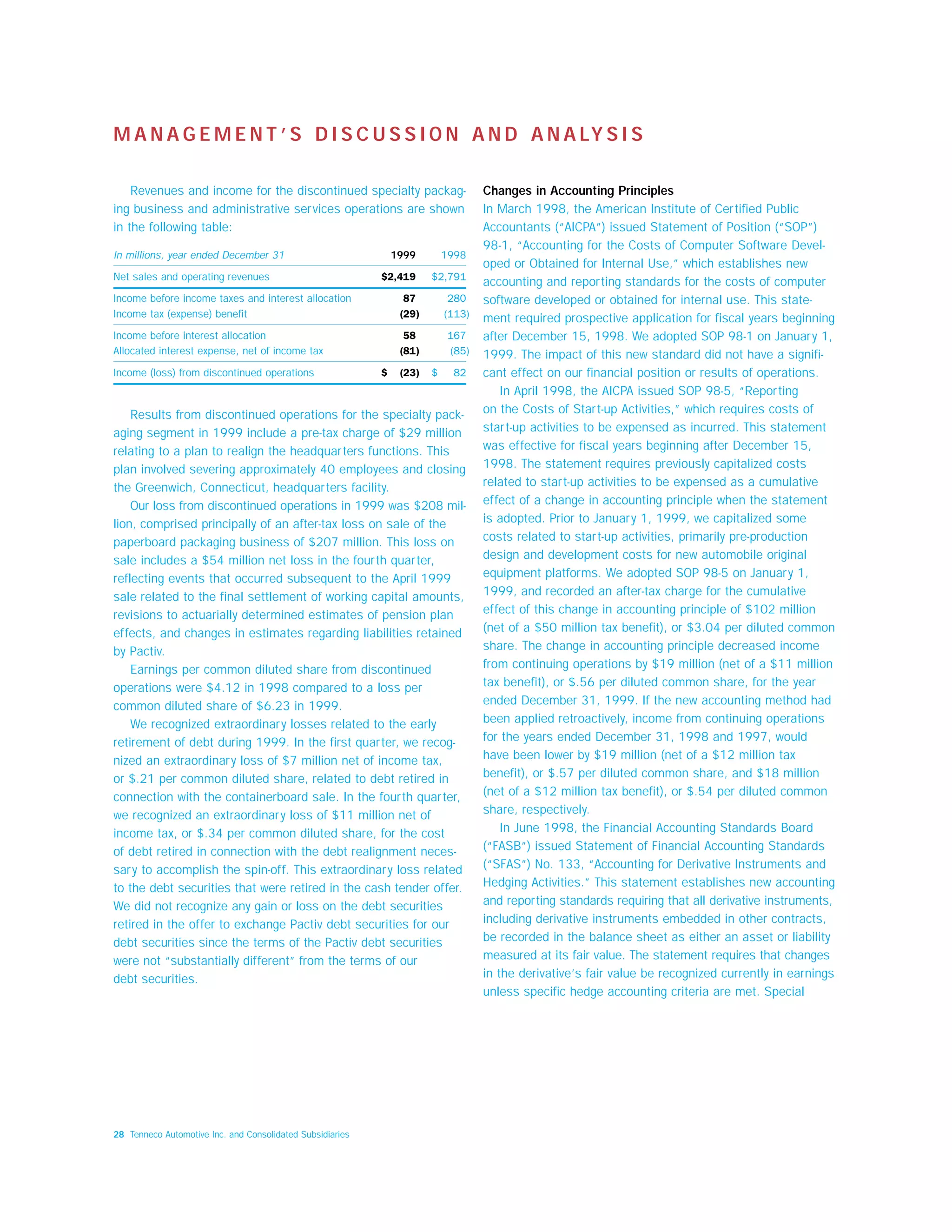 tenneco annual reports 1999 | PDF | Mergers and Acquisitions | Business Banking & Finance