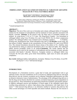 Formulation and Evaluation of Sublingual Tablets of Asenapine Maleate ...