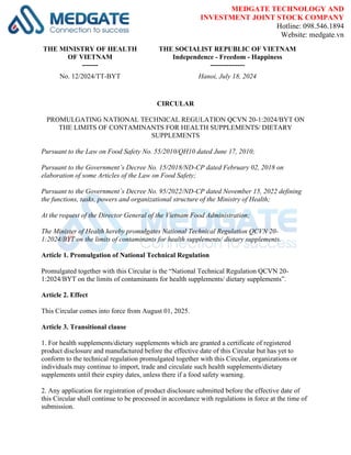 Circular 12/2024/TT-BYT: Promulgation of the National Technical ...