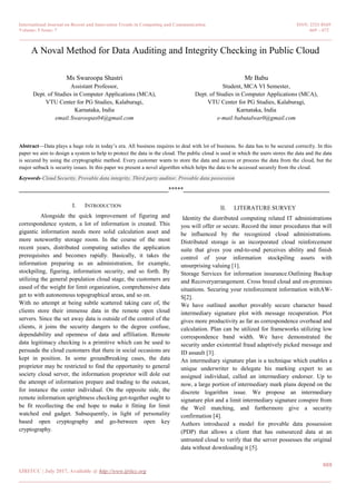 A Noval Method for Data Auditing and Integrity Checking in Public Cloud ...