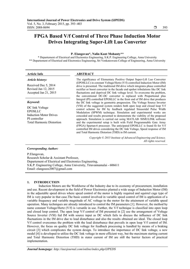 FPGA Based V/f Control of Three Phase Induction Motor Drives Integrating Super-Lift Luo ...