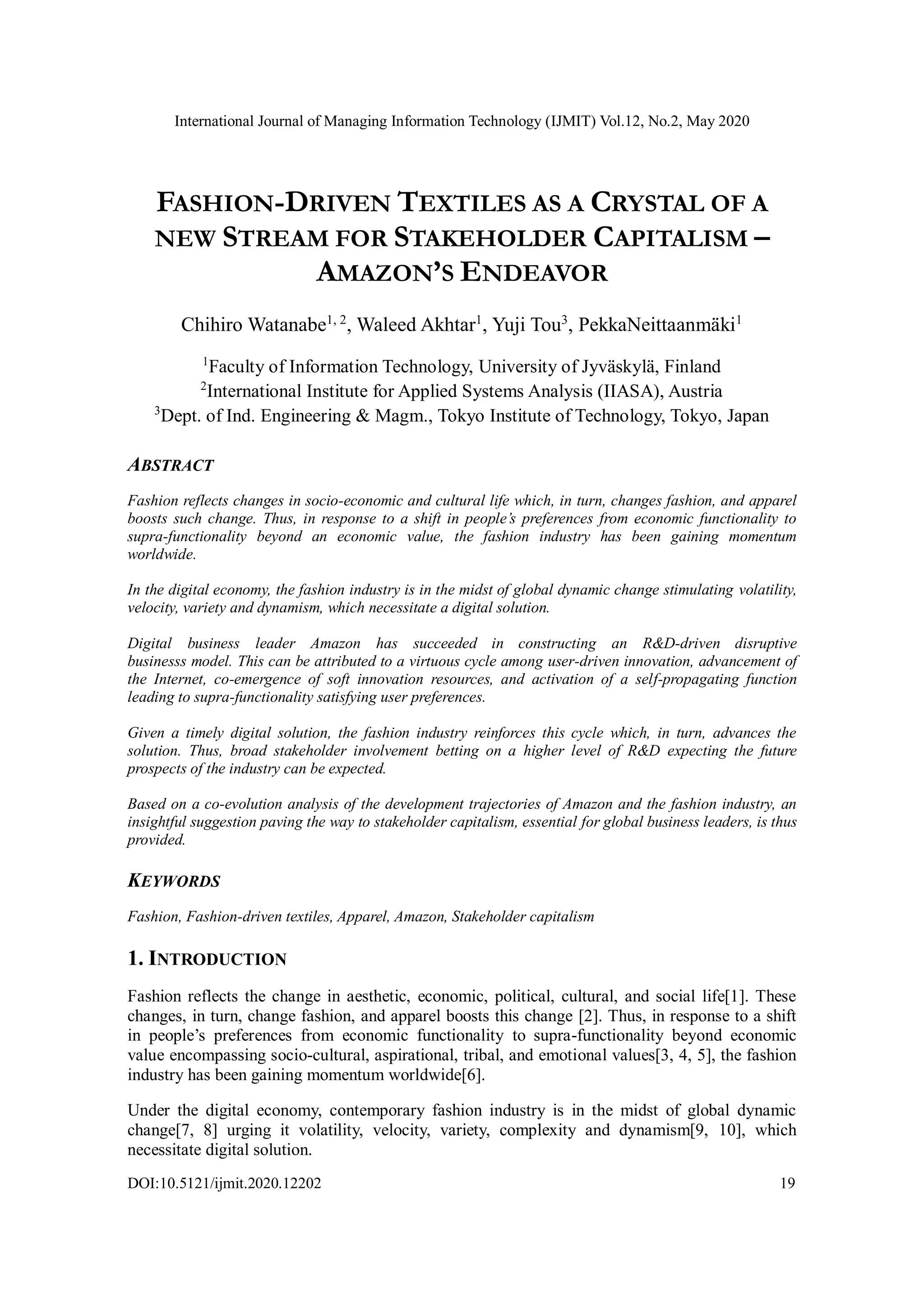 FASHION-DRIVEN TEXTILES AS A CRYSTAL OF A NEW STREAM FOR STAKEHOLDER ...