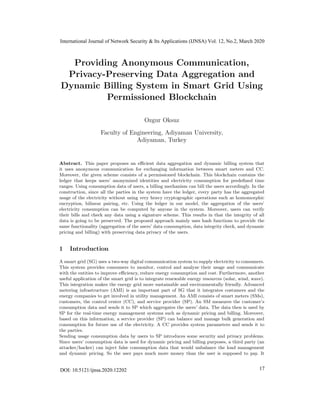 Providing Anonymous Communication, Privacy-Preserving Data Aggregation and Dynamic Billing ...