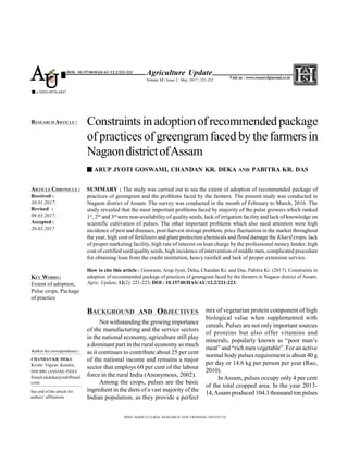 Constraints in adoption of recommended package of practices of greengram faced by the farmers in ...