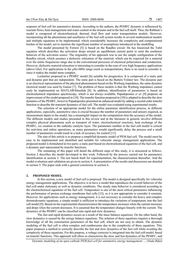 Dynamic modeling of an open cathode PEM fuel cell for automotive energy ...