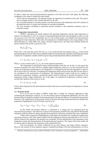 Dynamic modeling of an open cathode PEM fuel cell for automotive energy management applications ...