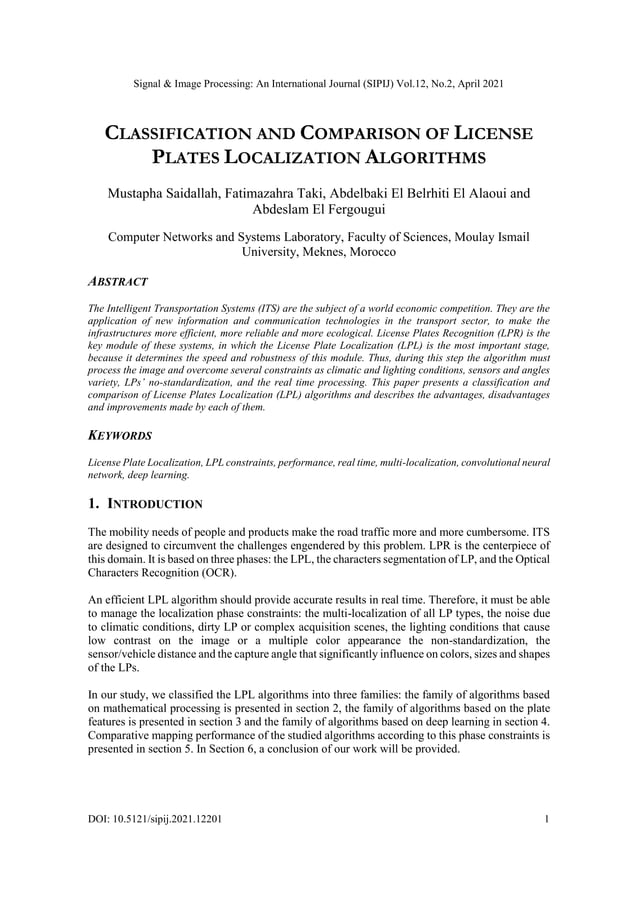 Classification and Comparison of License Plates Localization Algorithms ...