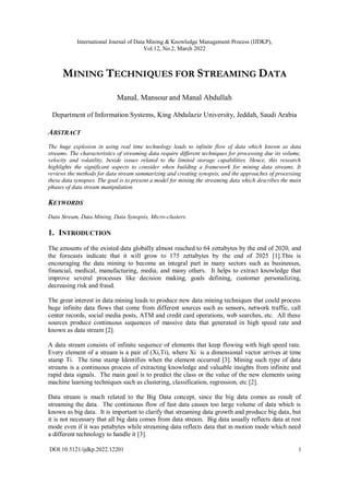 MINING TECHNIQUES FOR STREAMING DATA | PDF