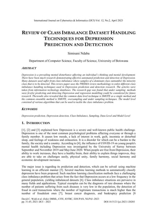 REVIEW OFCLASS IMBALANCE DATASET HANDLING TECHNIQUES FOR DEPRESSION PREDICTION AND DETECTION ...