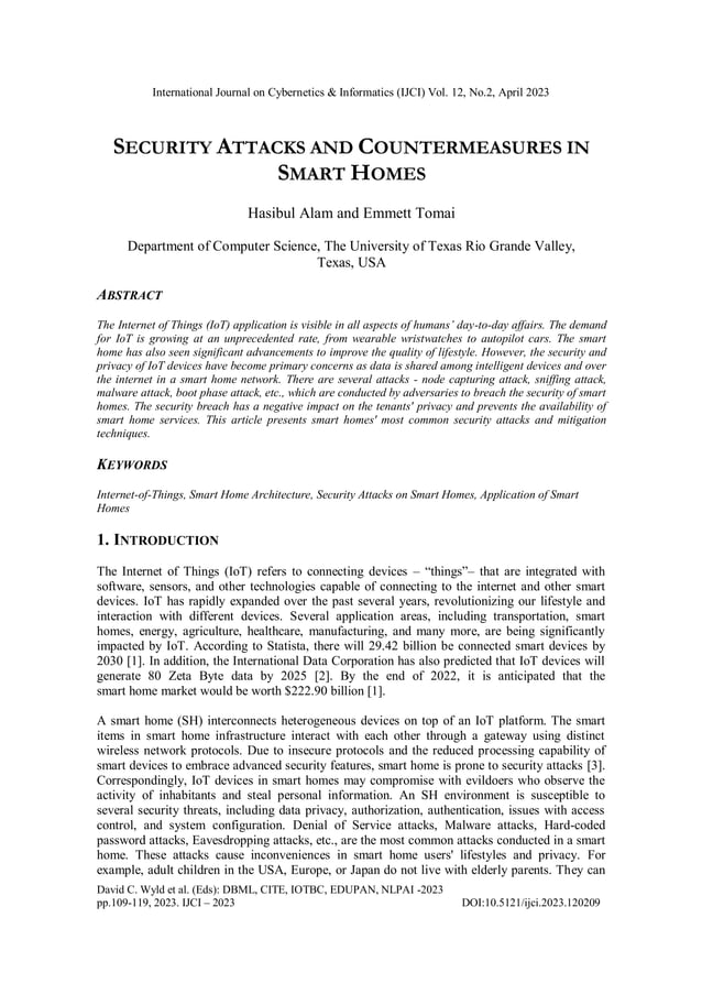 SECURITY ATTACKS AND COUNTERMEASURES IN SMART HOMES | PDF | Home ...
