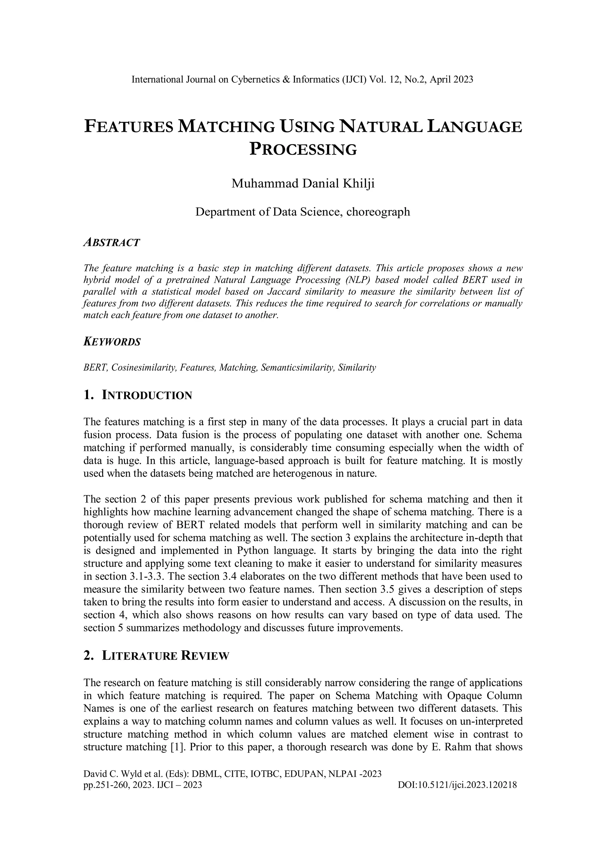 FEATURES MATCHING USING NATURAL LANGUAGE PROCESSING | PDF