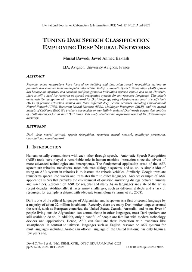 TUNING DARI SPEECH CLASSIFICATION EMPLOYING DEEP NEURAL NETWORKS | PDF