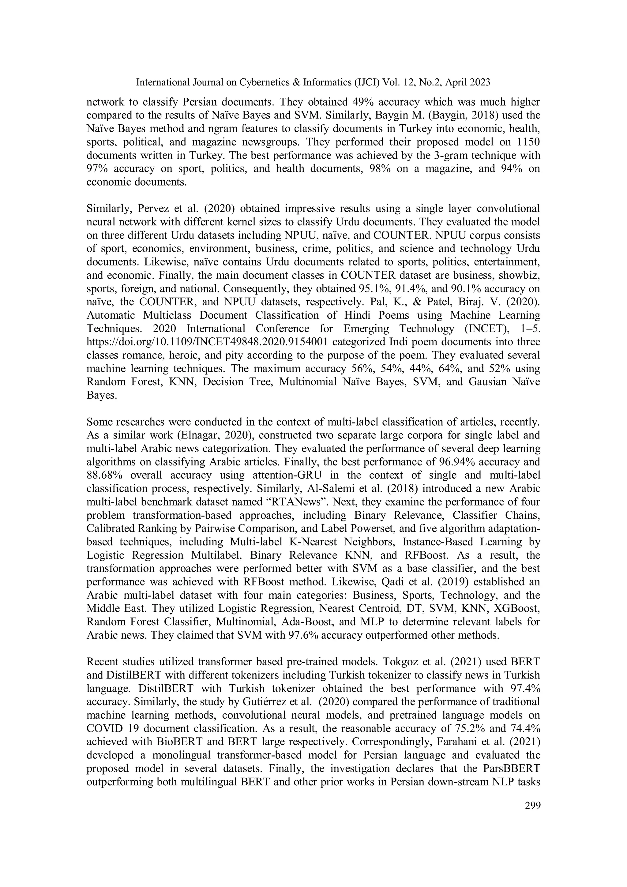 TUNING LANGUAGE PROCESSING APPROACHES FOR PASHTO TEXTS CLASSIFICATION | PDF | Technology & Computing