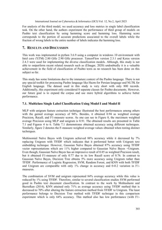 TUNING LANGUAGE PROCESSING APPROACHES FOR PASHTO TEXTS CLASSIFICATION | PDF | Technology & Computing