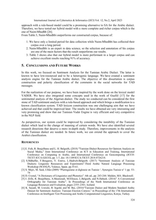 SENTIMENT ANALYSIS CLASSIFICATION FOR TEXT IN SOCIAL MEDIA: APPLICATION TO TUNISIAN DIALECT | PDF