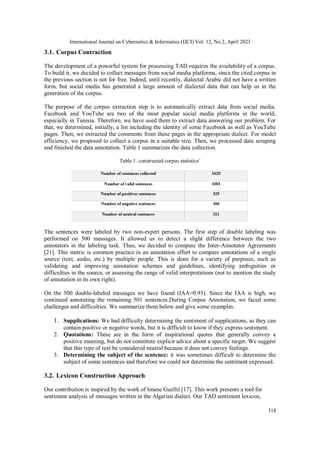 SENTIMENT ANALYSIS CLASSIFICATION FOR TEXT IN SOCIAL MEDIA: APPLICATION TO TUNISIAN DIALECT | PDF