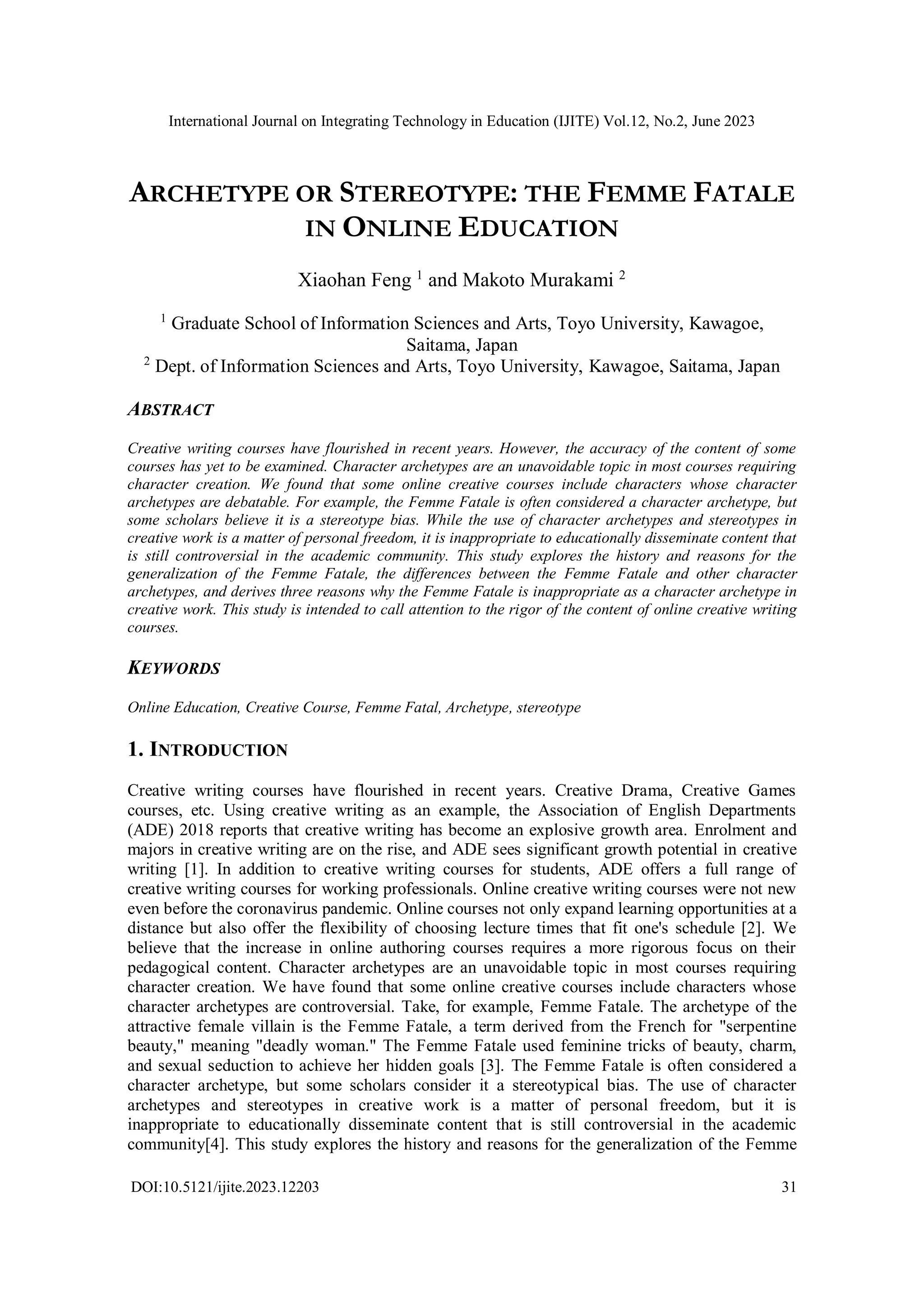ARCHETYPE OR STEREOTYPE: THE FEMME FATALE IN ONLINE EDUCATION | PDF