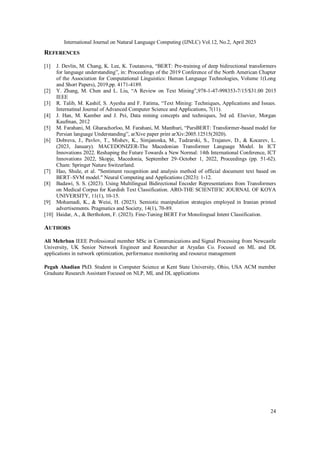 EVALUATING BERT AND PARSBERT FOR ANALYZING PERSIAN ADVERTISEMENT DATA | PDF