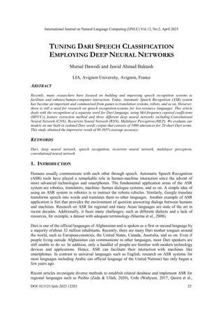 TUNING DARI SPEECH CLASSIFICATION EMPLOYING DEEP NEURAL NETWORKS | PDF