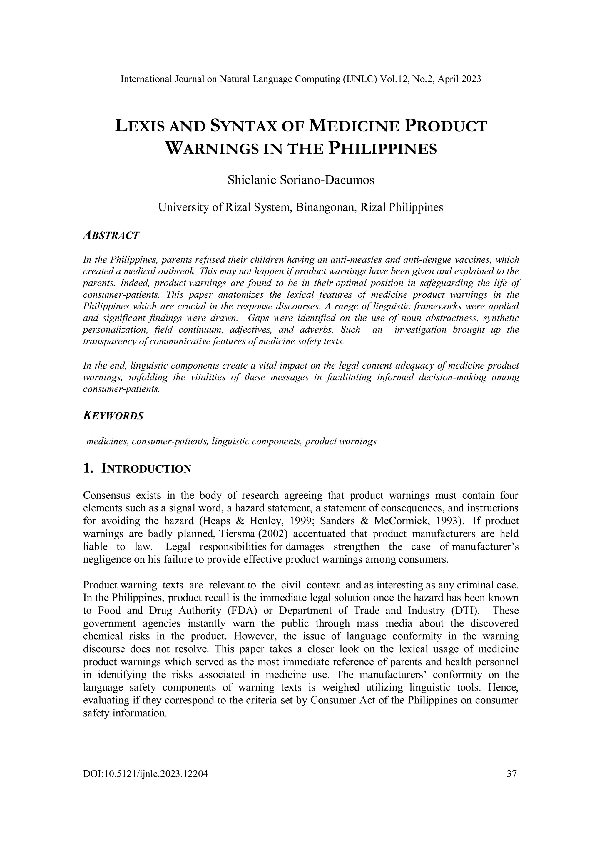 Lexis and Syntax of Medicine Product Warnings in the Philippines | PDF