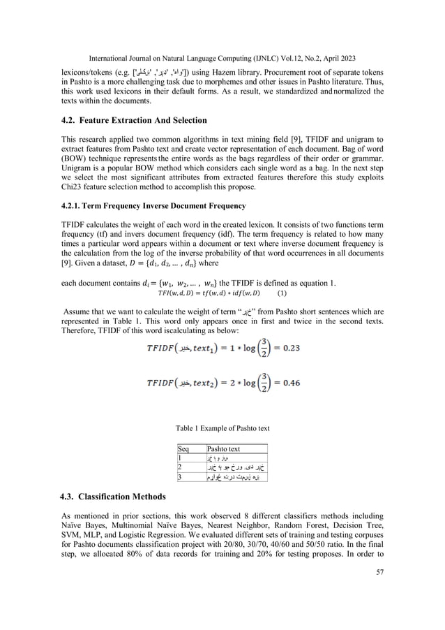 TUNING TRADITIONAL LANGUAGE PROCESSING APPROACHES FOR PASHTO TEXT ...