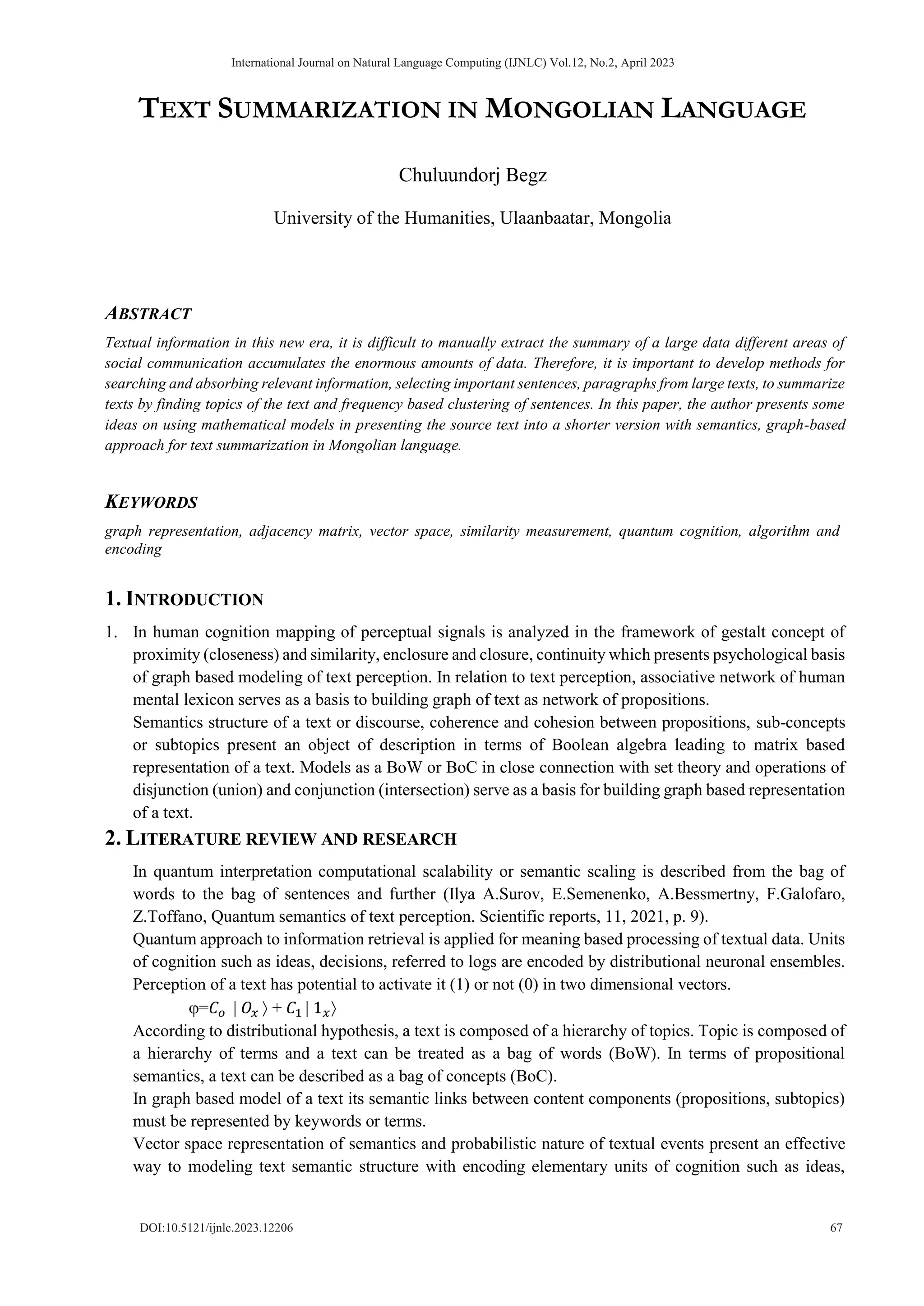 TEXT SUMMARIZATION IN MONGOLIAN LANGUAGE | PDF