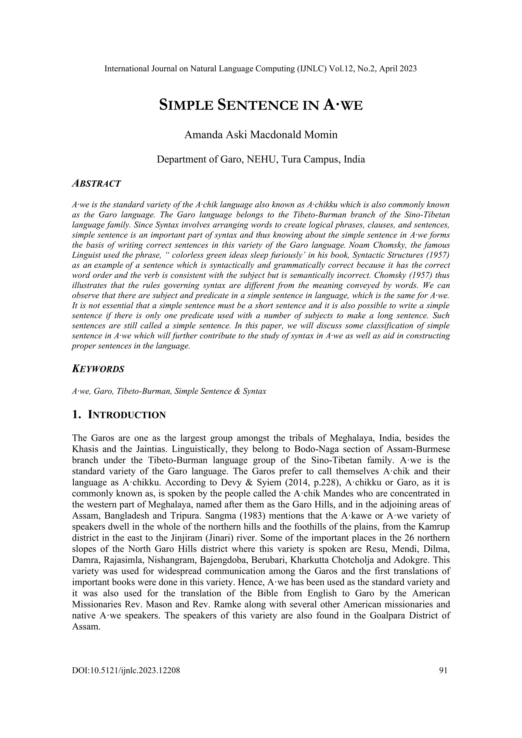 SIMPLE SENTENCE IN A·WE | PDF