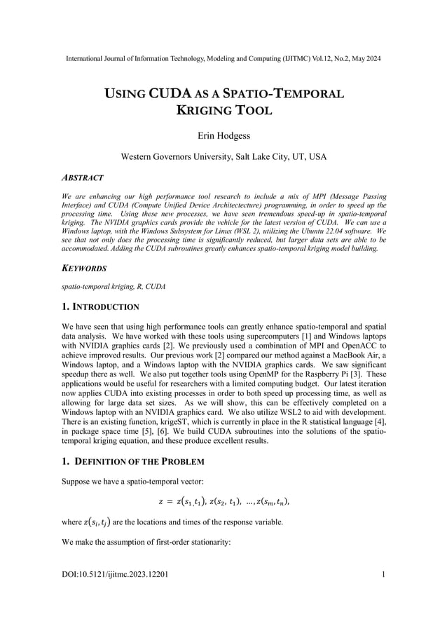 Using CUDA as a Spatio-Temporal Kriging Tool | PDF