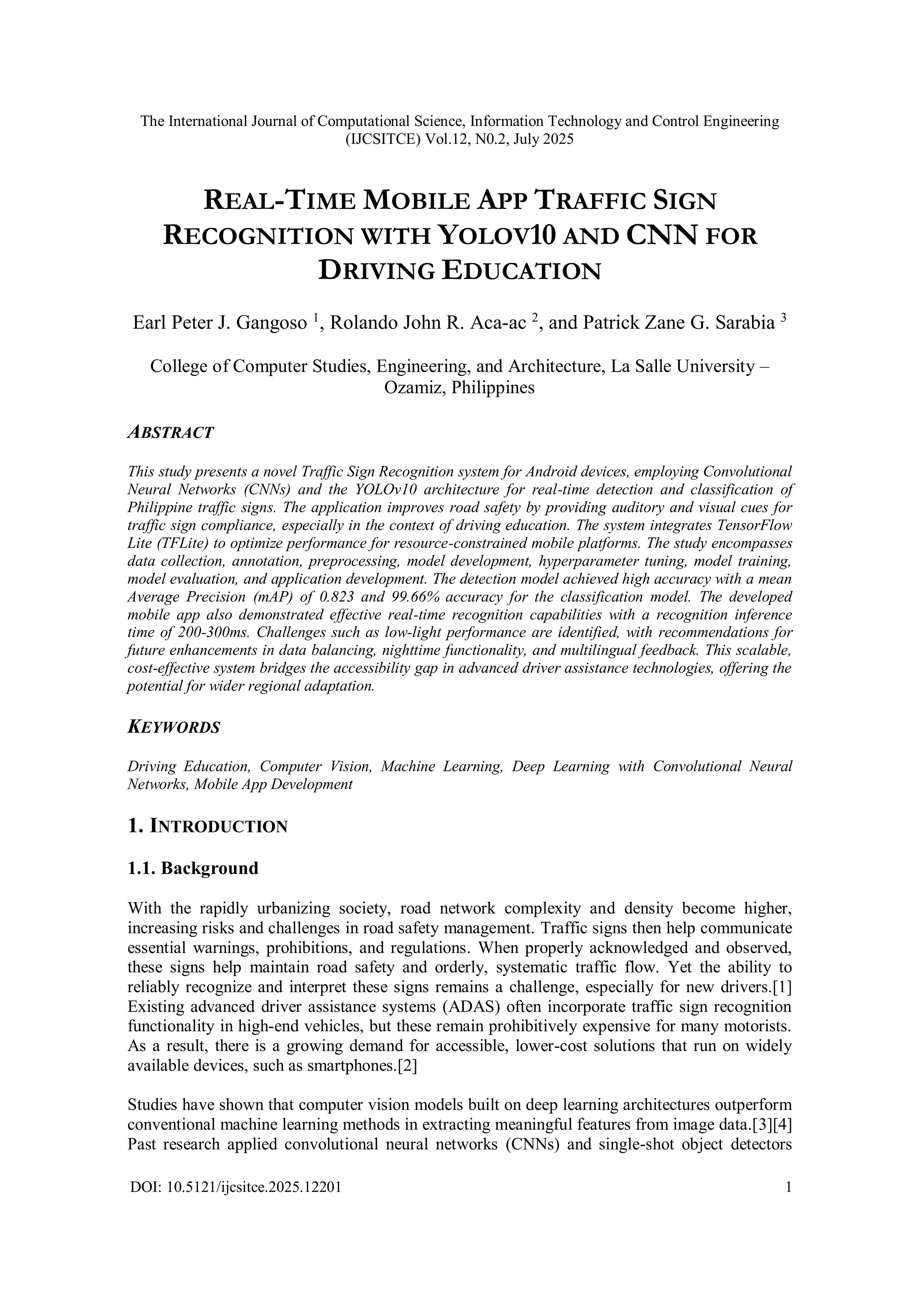 REAL-TIME MOBILE APP TRAFFIC SIGN RECOGNITION WITH YOLOV10 AND CNN FOR ...