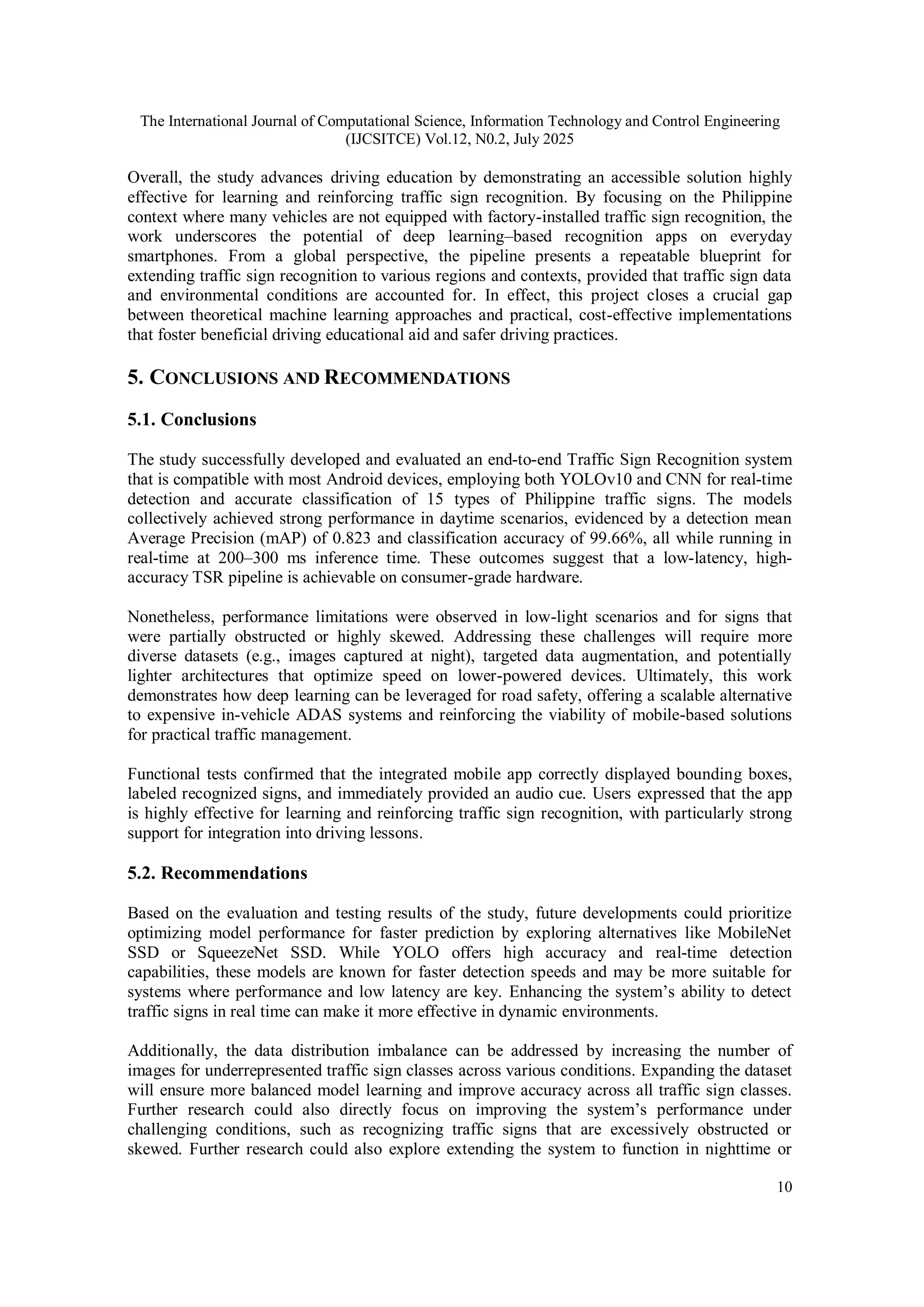 REAL-TIME MOBILE APP TRAFFIC SIGN RECOGNITION WITH YOLOV10 AND CNN FOR DRIVING EDUCATION | PDF