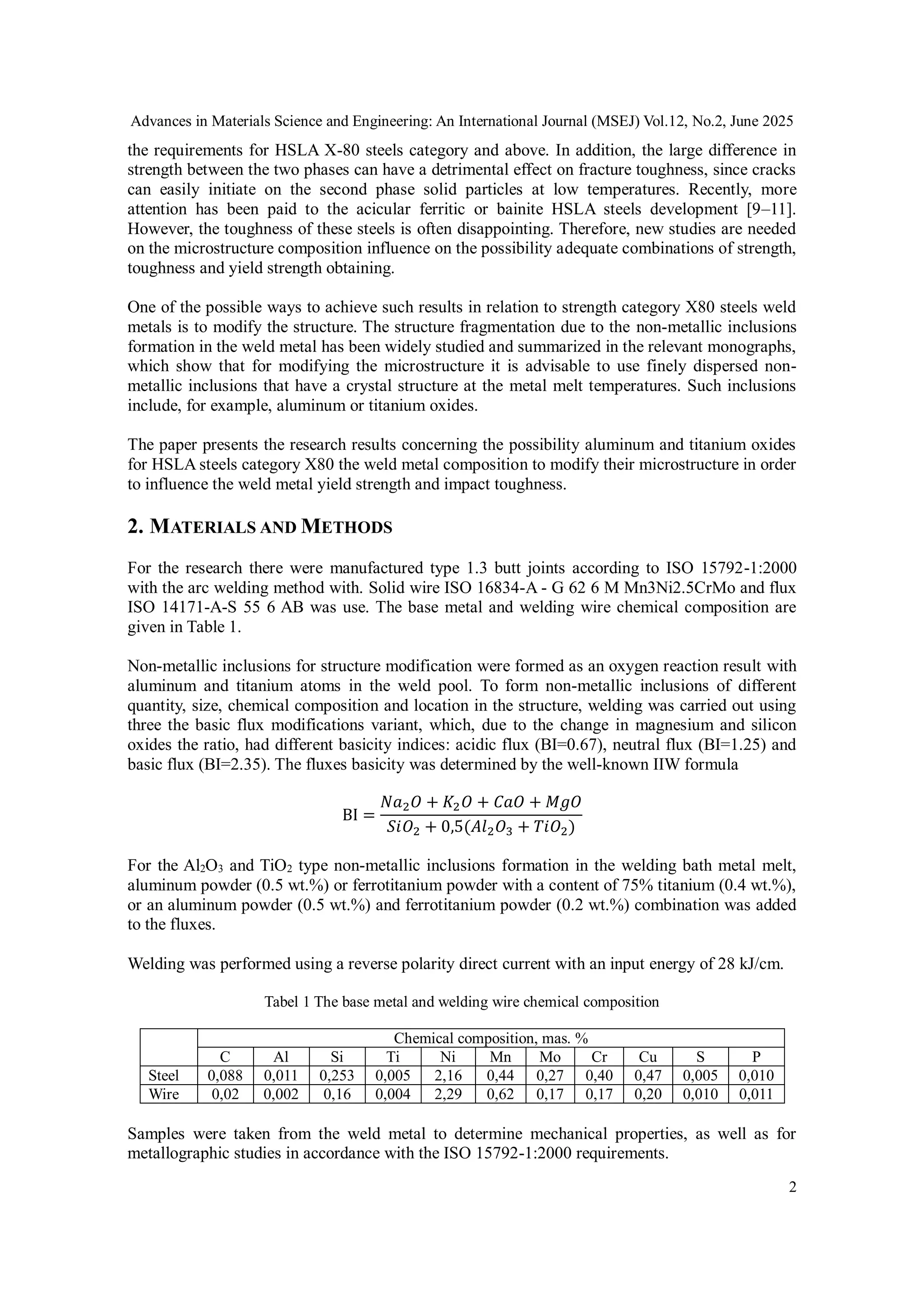 FLUX BASICITY INDEX INFLUENCE ON WELD METAL MICROSTRUCTURE MODIFICATION ...
