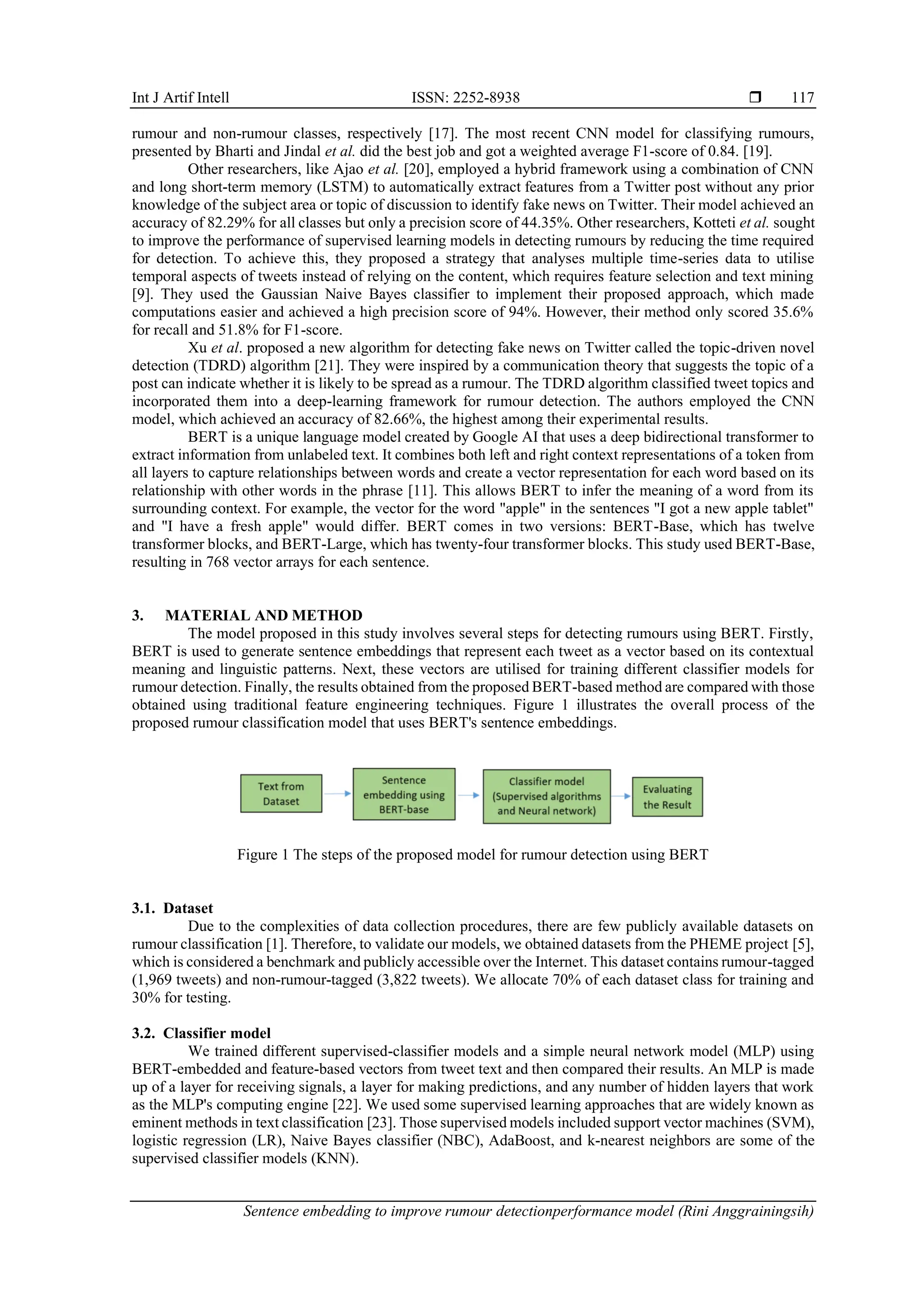 Sentence embedding to improve rumour detection performance model | PDF