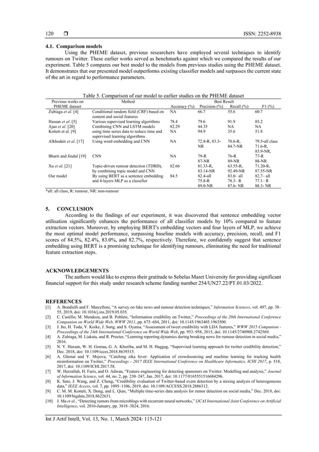 Sentence embedding to improve rumour detection performance model | PDF