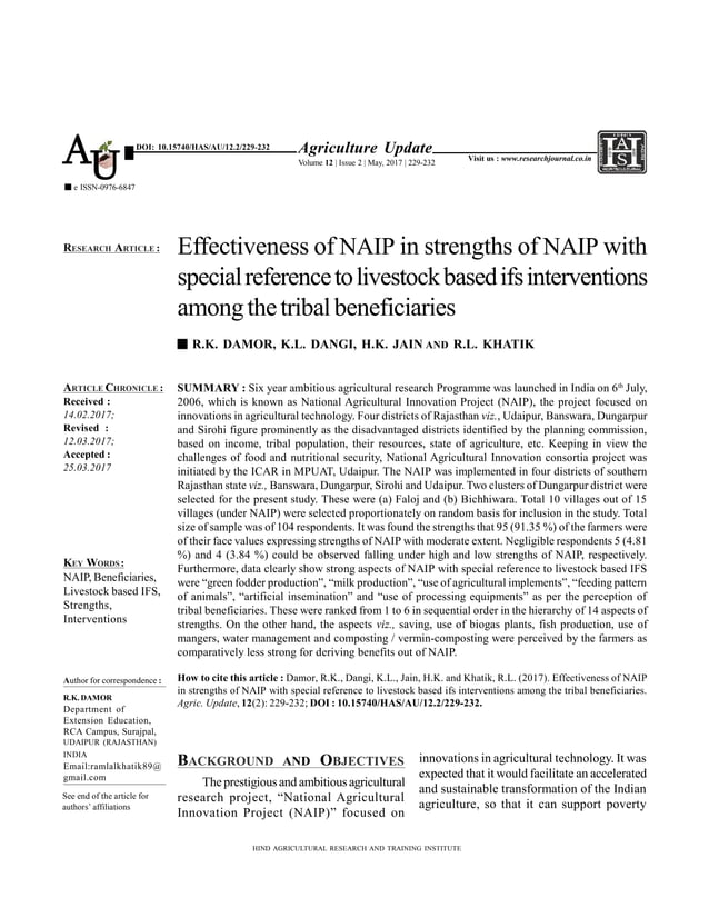 Effectiveness of NAIP in strengths of NAIP with special reference to ...
