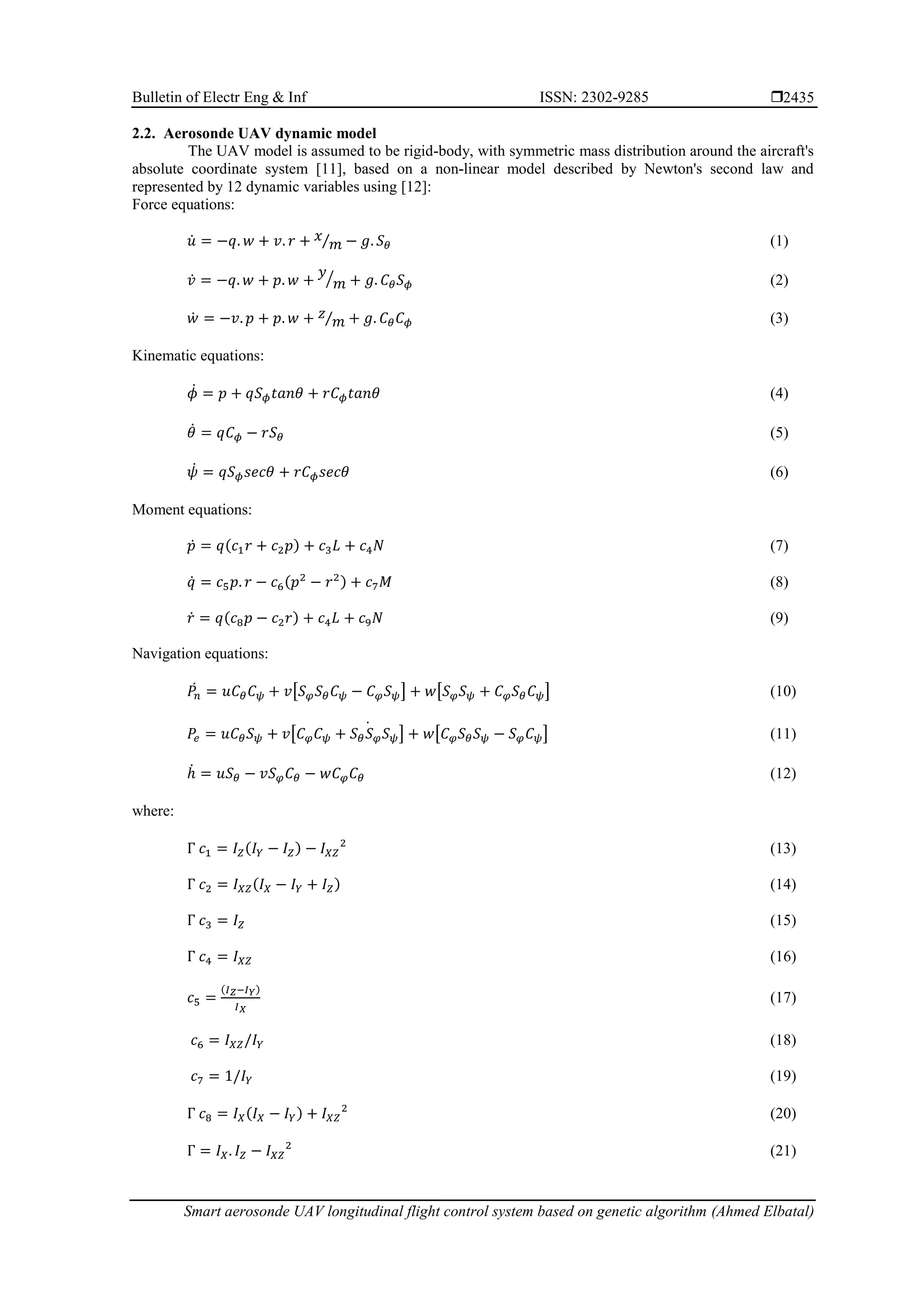 Smart aerosonde UAV longitudinal flight control system based on genetic algorithm | PDF