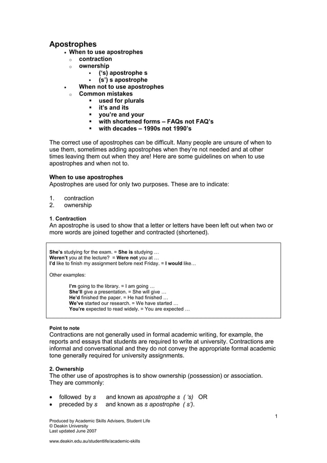 When to use Apostrophes | PDF | Education