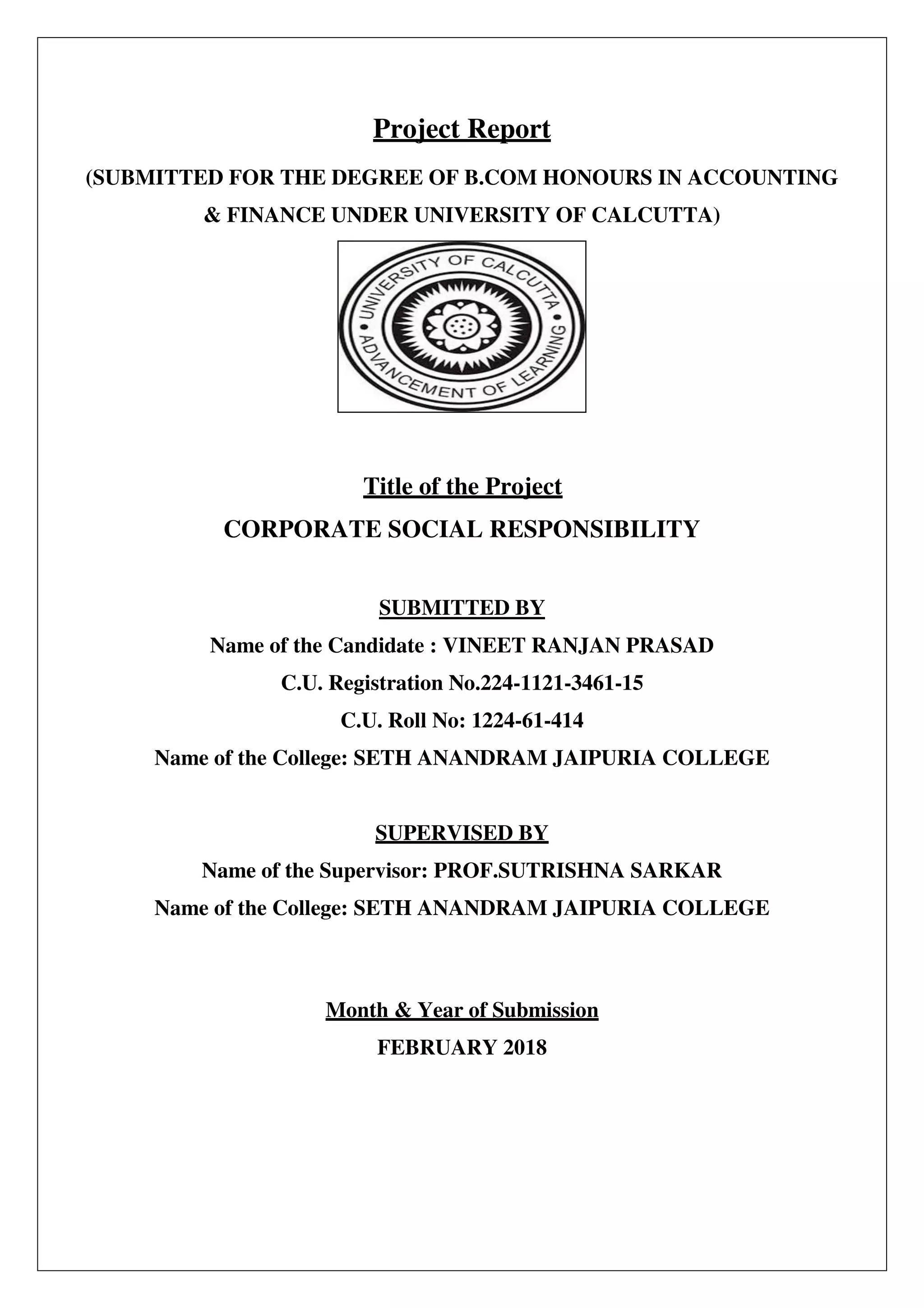 Project on corporate social responsibility | PDF