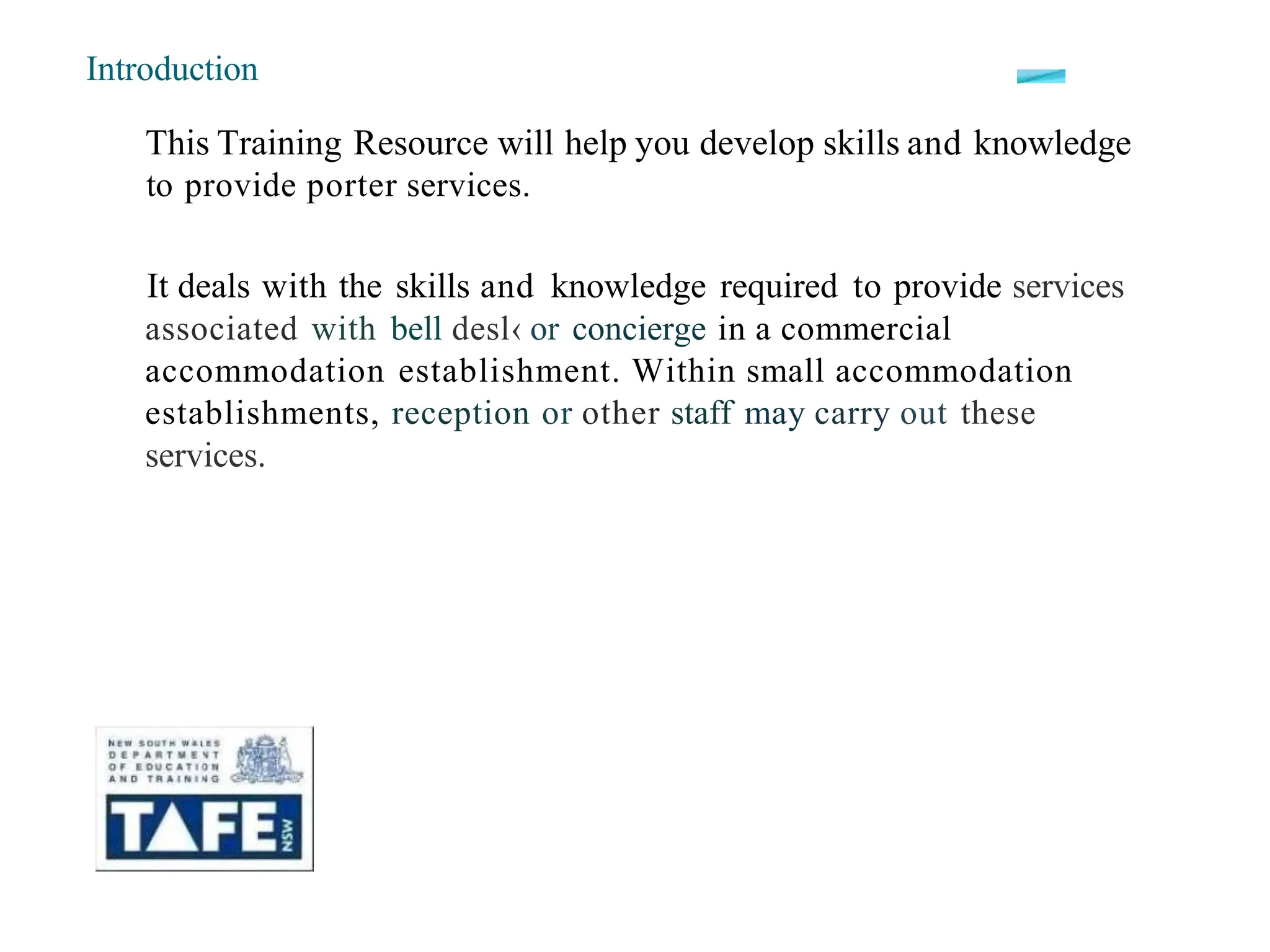 Porter escorting guest to the room and explain | PPTX