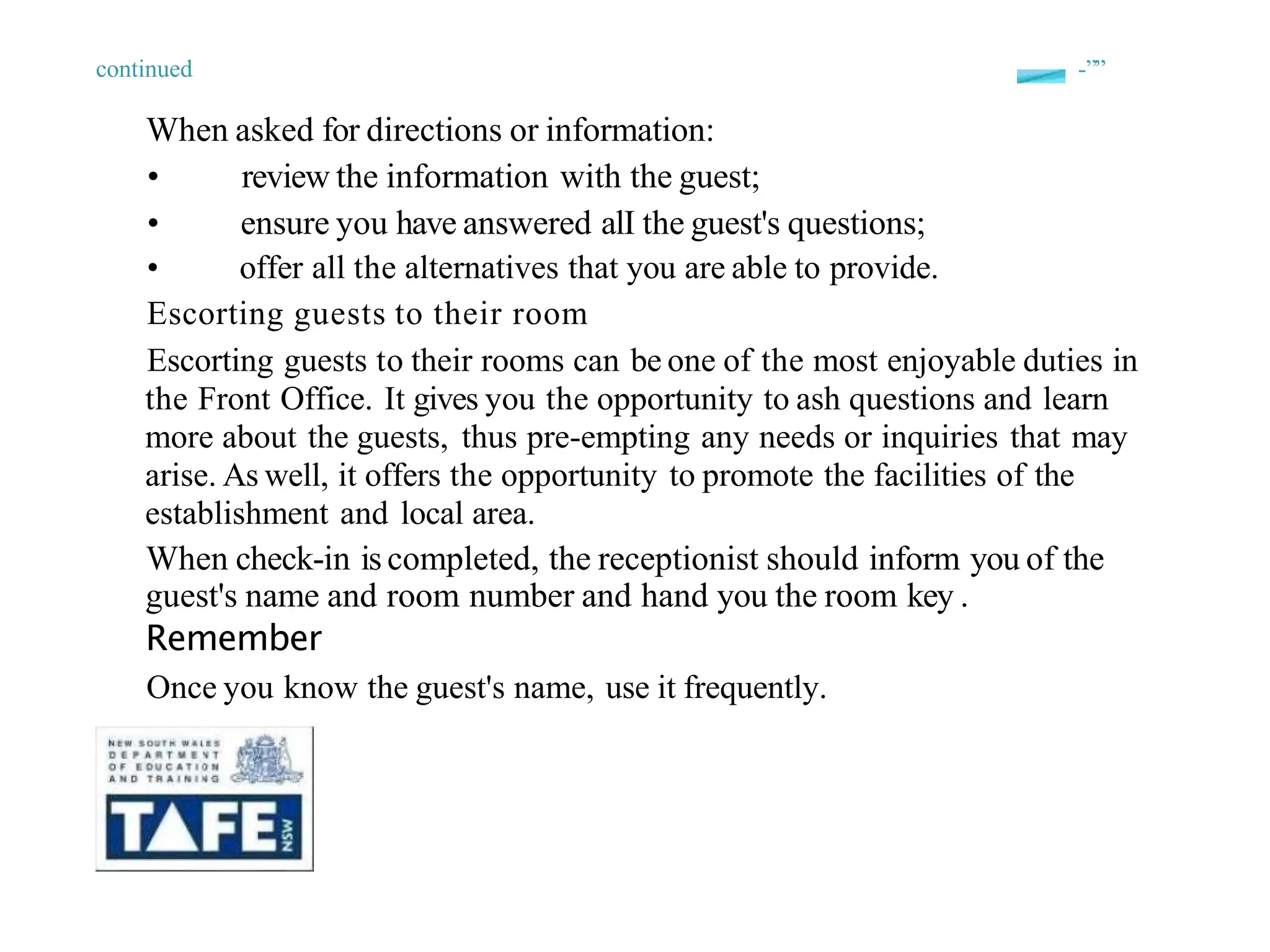 Porter escorting guest to the room and explain | PPTX