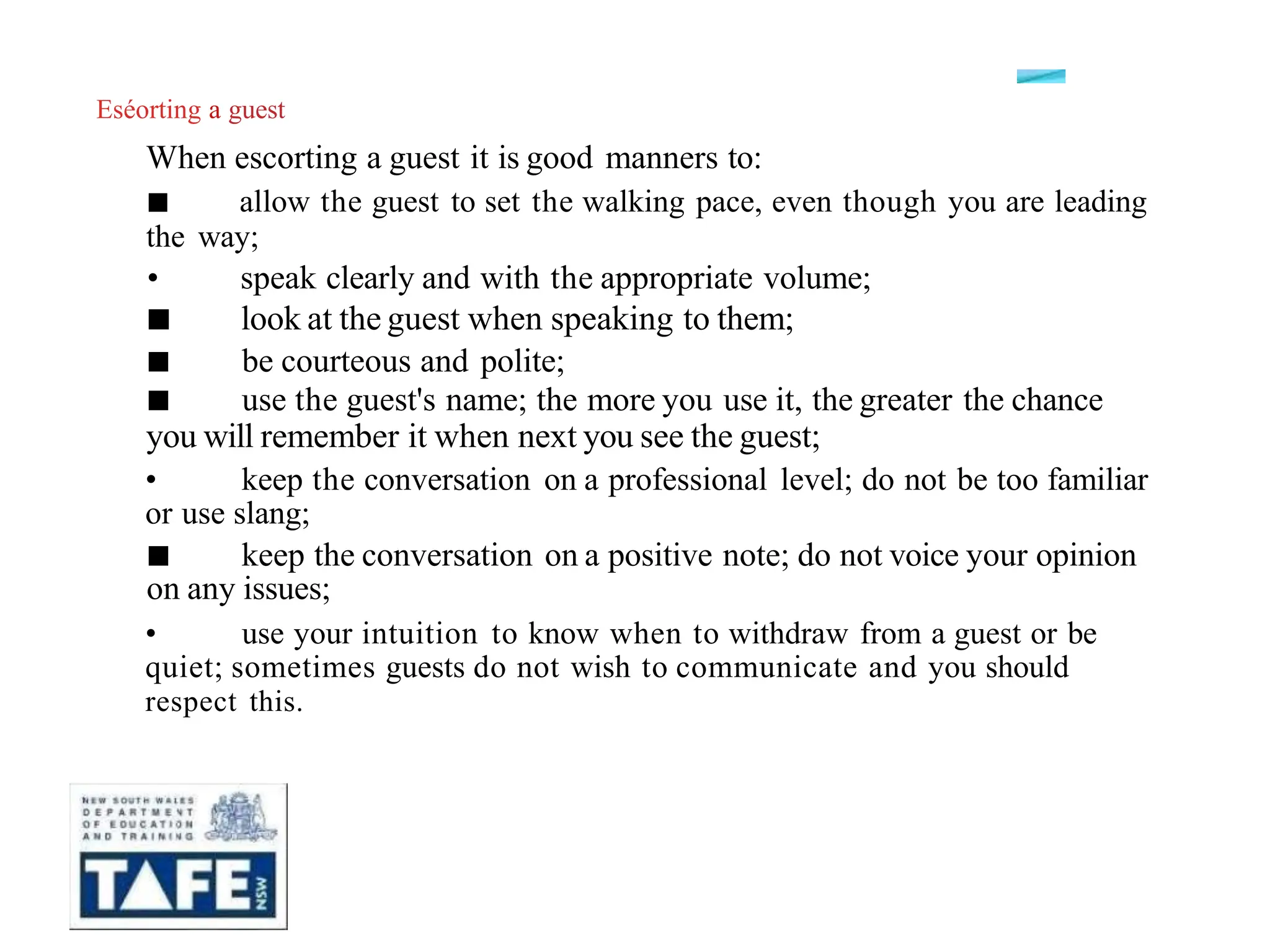 Porter escorting guest to the room and explain | PPTX