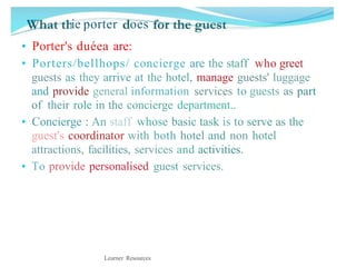 Porter escorting guest to the room and explain | PPTX
