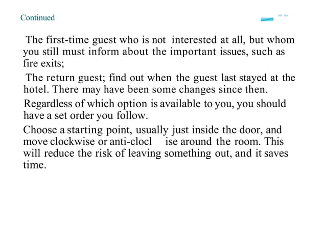 Porter escorting guest to the room and explain | PPTX | Hotels and ...