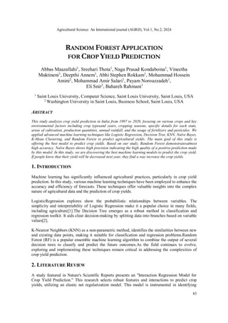 RANDOM FOREST APPLICATION FOR CROP YIELD PREDICTION | PDF