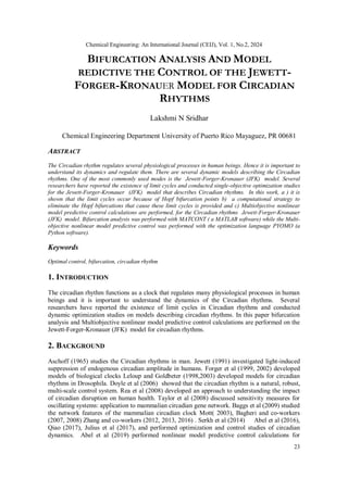 Bifurcation Analysis and Model Redictive the Control of the Jewettforger-Kronauer Model for ...