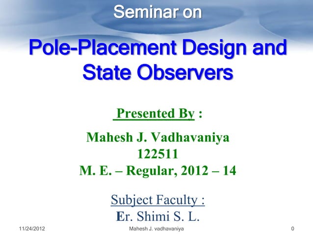 Pole Placement in Digital Control | PPTX | Physics | Science