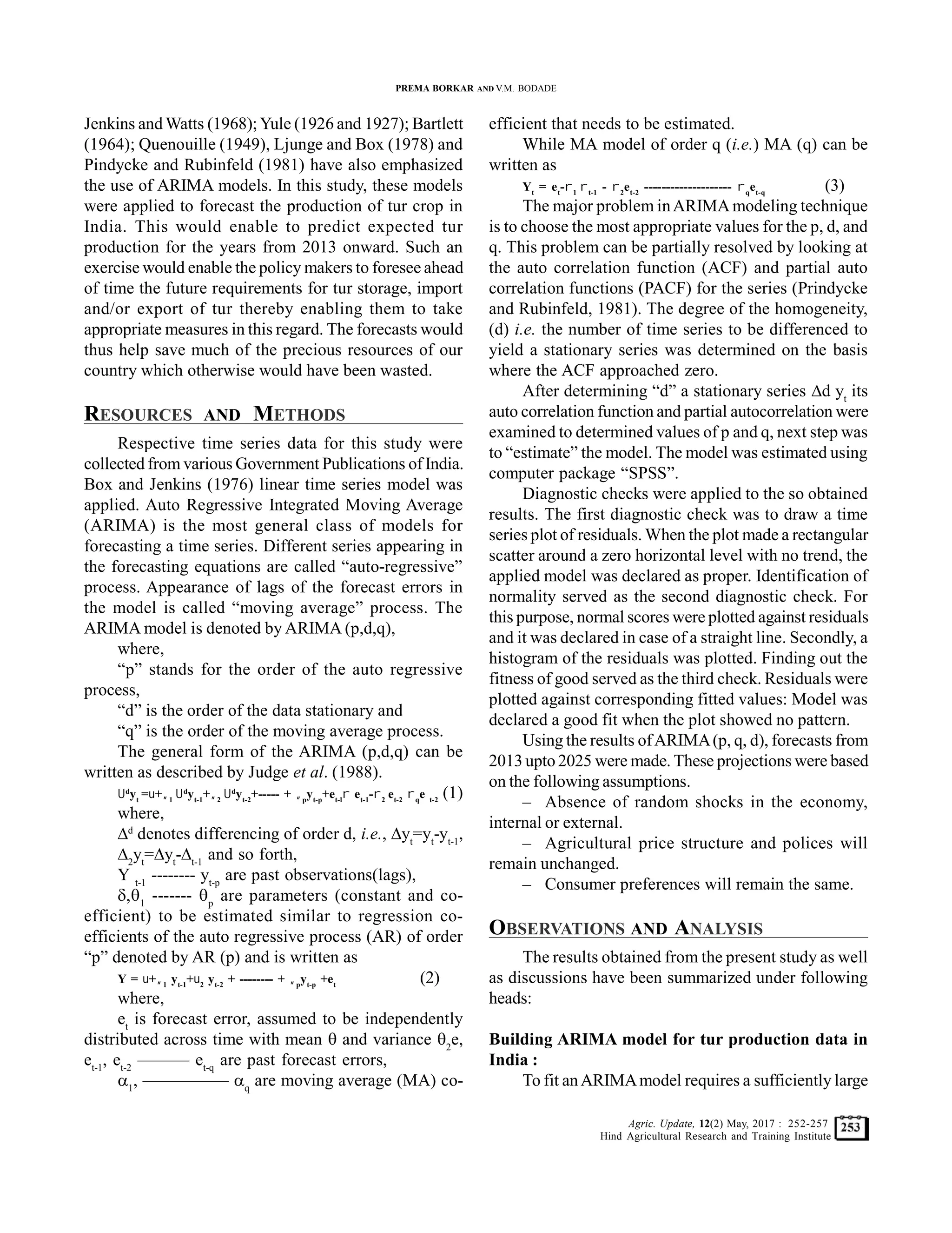 Modelling and forecasting of tur production in India usingARIMA model | PDF