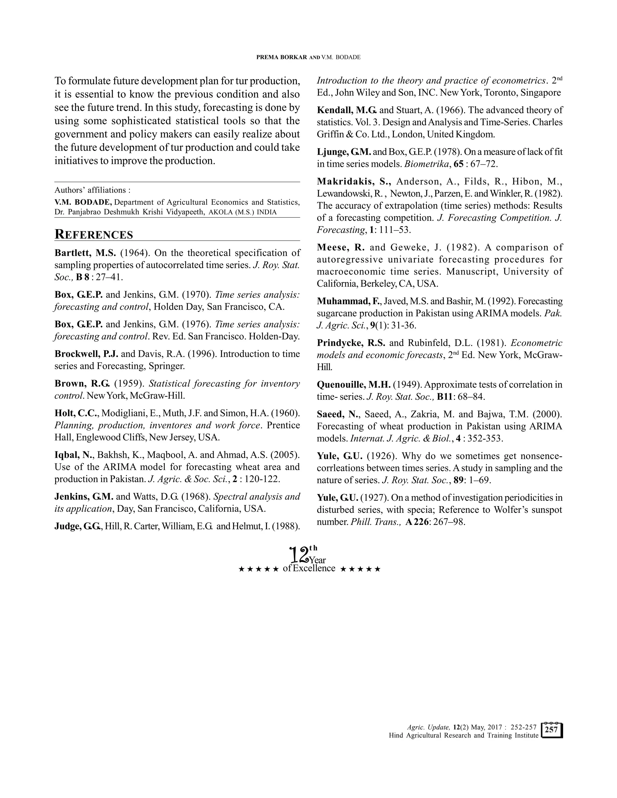 Modelling and forecasting of tur production in India usingARIMA model | PDF