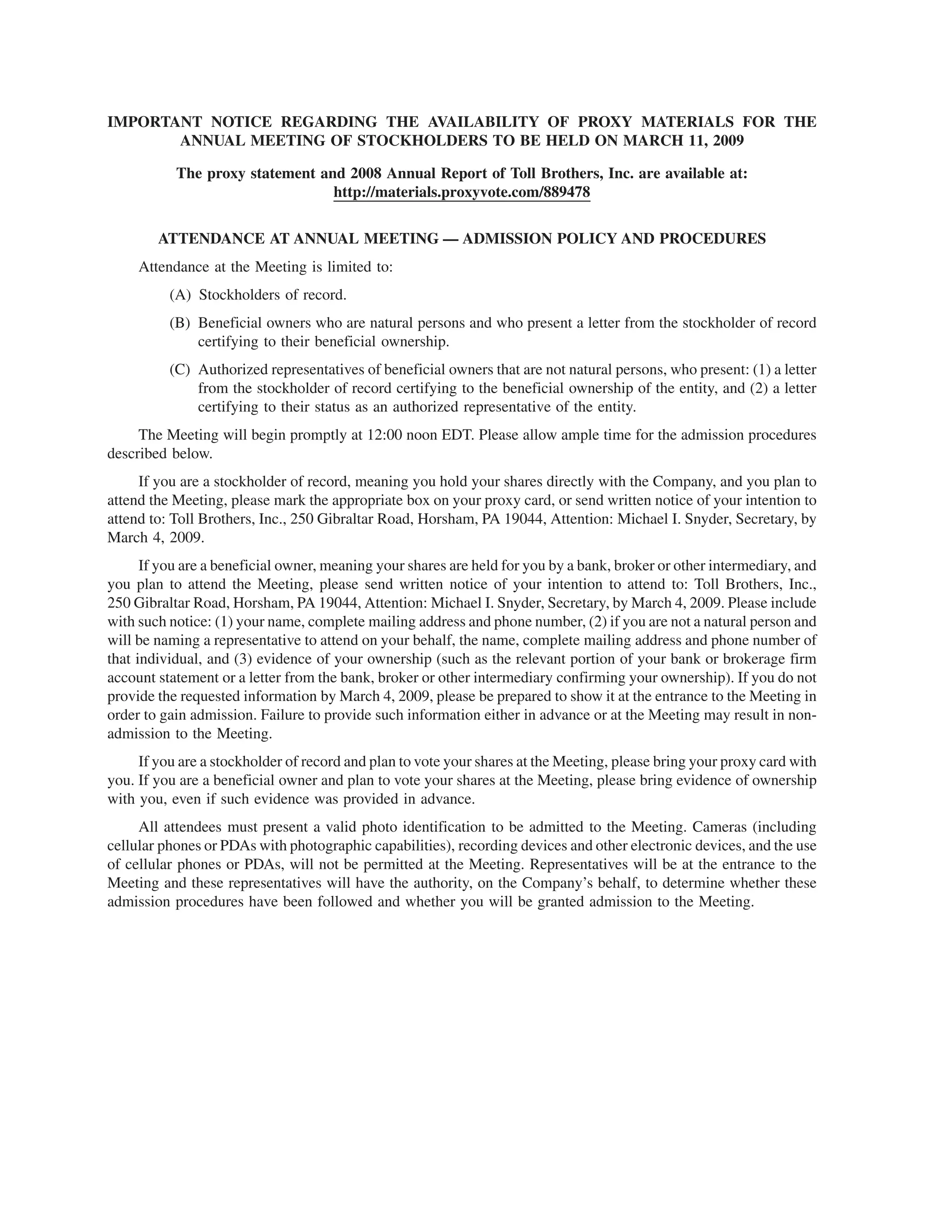 tollbrothers Proxy_Statement | PDF